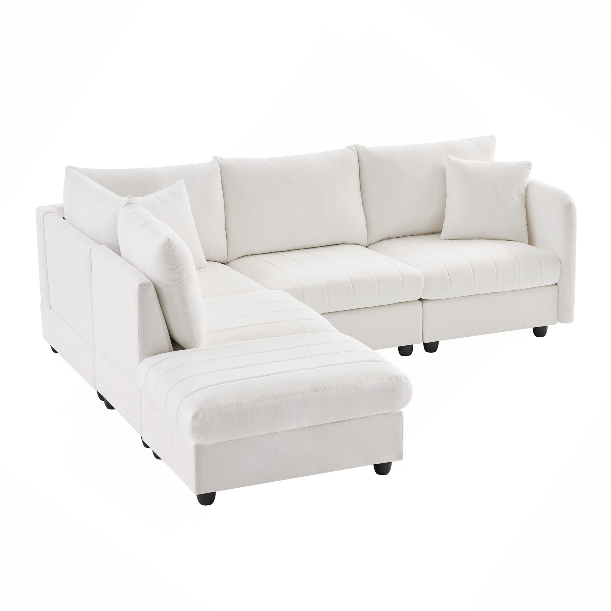 Latitude Run® Sectional Sofa, 89" X 79" Modern L-Shape Sectional Sofa, Vertical Stripes, 5-Seat ...